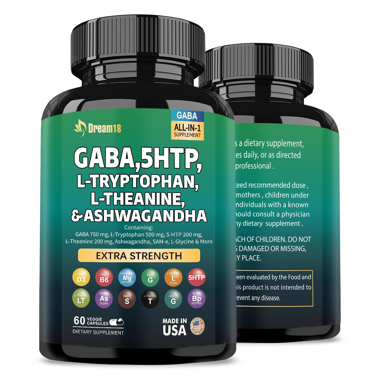 Amazon.com: DREAM 18 GABA 750mg 5 HTP 200mg L Tryptophan 500mg L ...