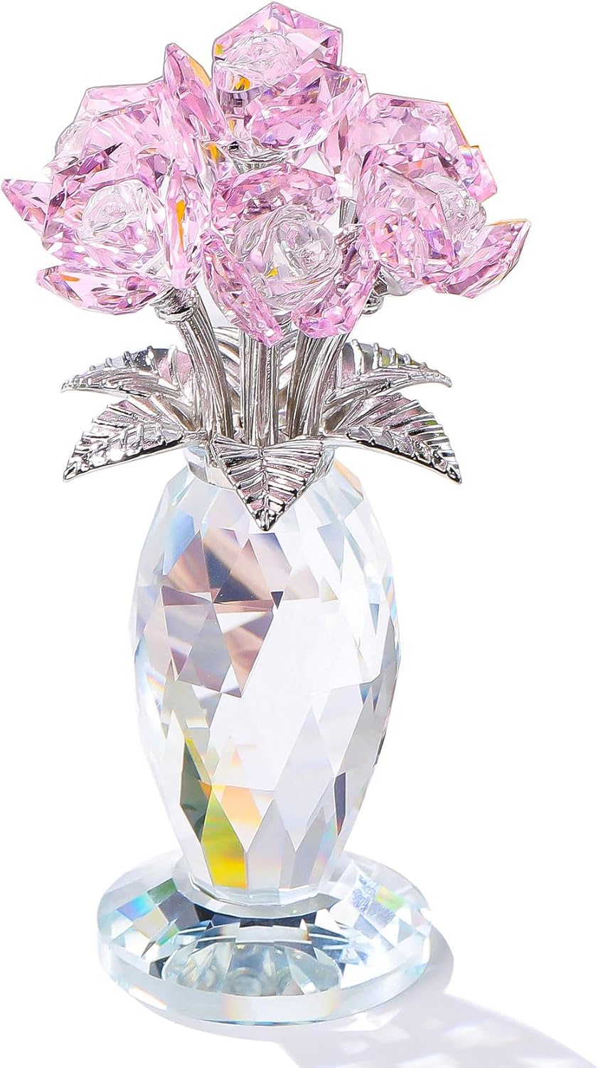 Amazon.com: Enjinkail Pink Crystal Flowers Decor with Stems Vase, Glass ...