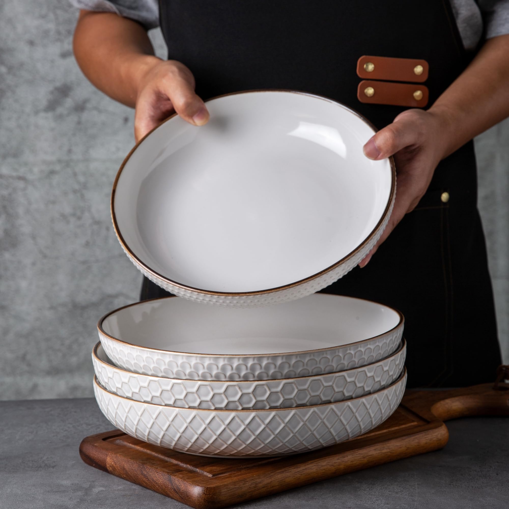 GBHOME 9.5'' Large Pasta Bowls, 42 Ounce Stoneware Salad Bowls for ...