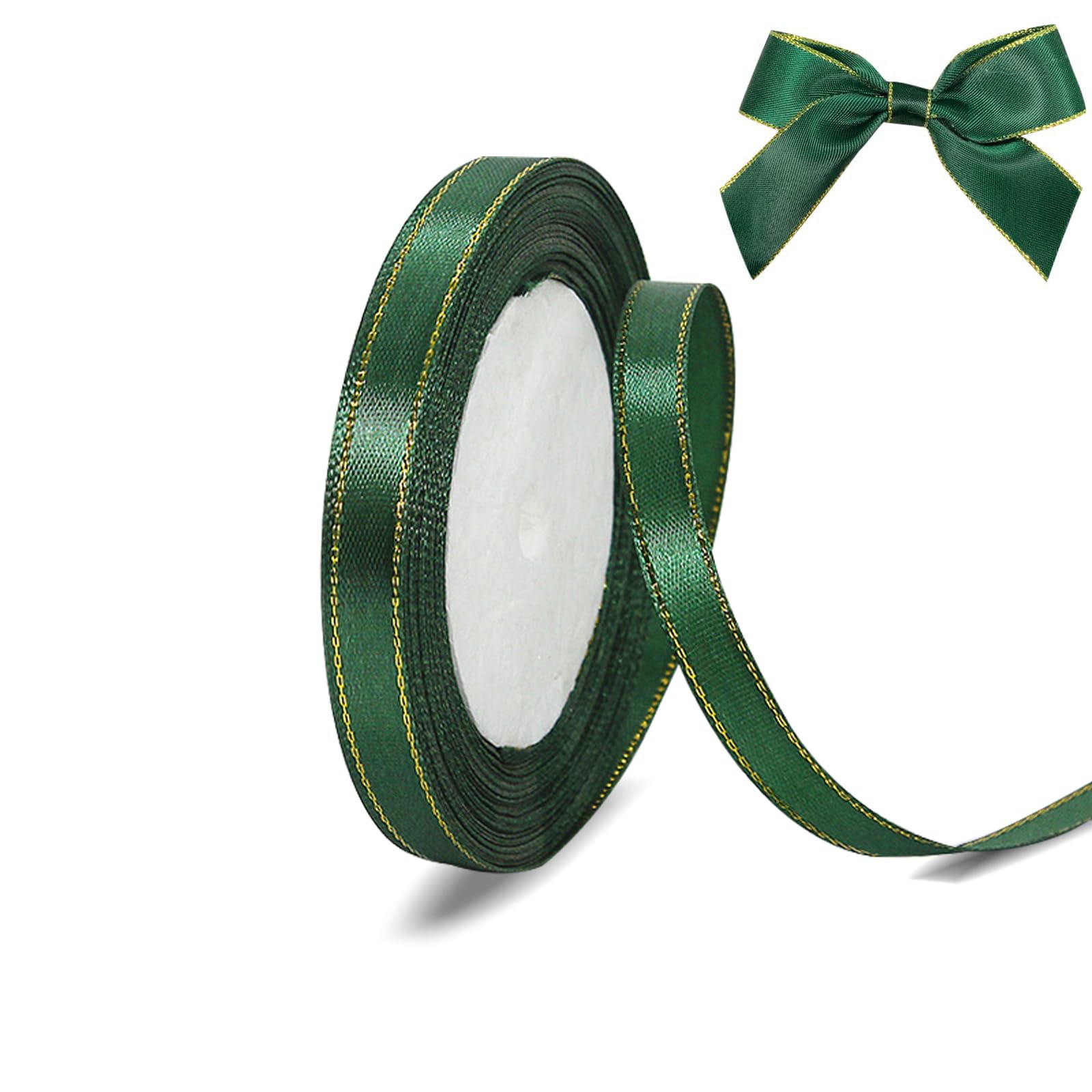 Amazon.com: Dark Green Satin Ribbon with Gold Edges, Continuous ...