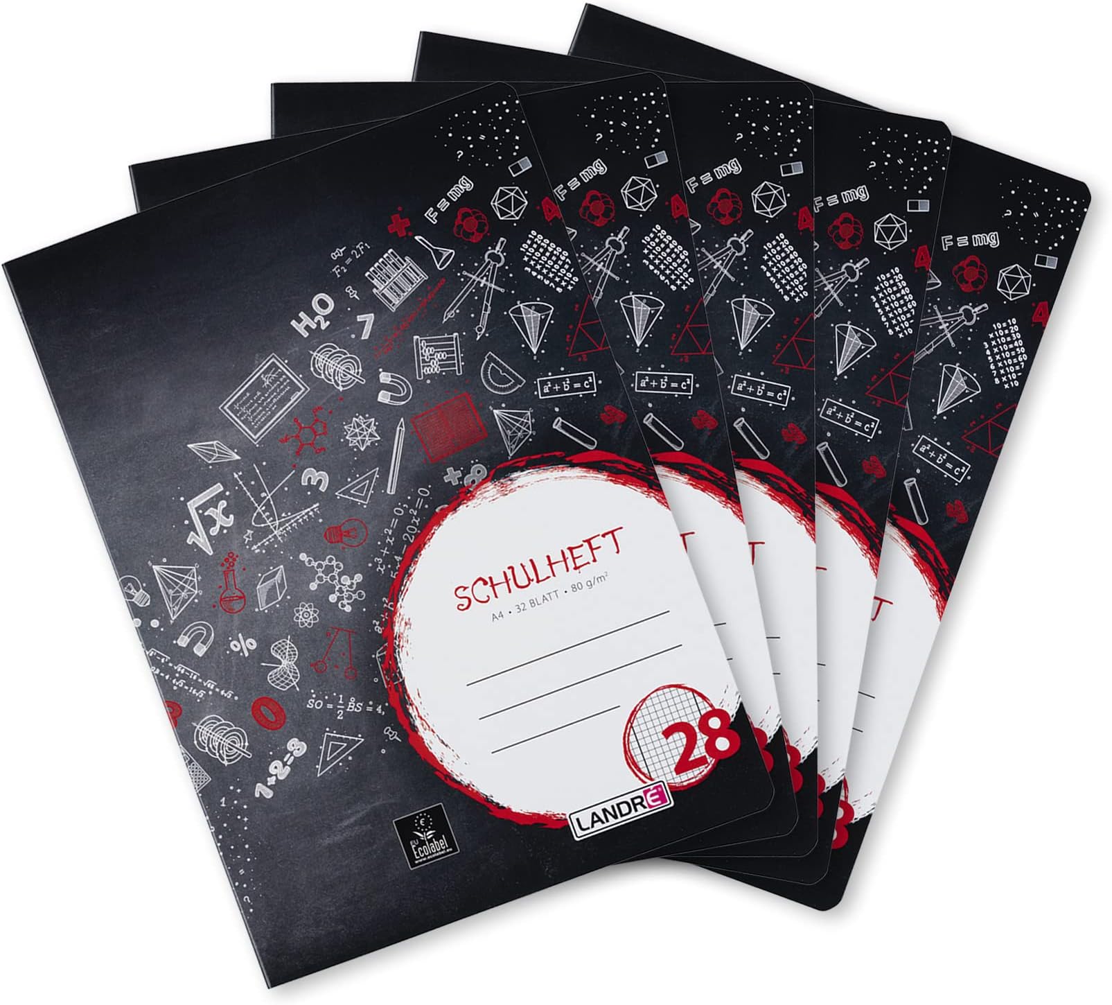 Limit Schulheft A4, 16 Blatt, Lineatur 28, kariert mit Rand, rot, 10 ...