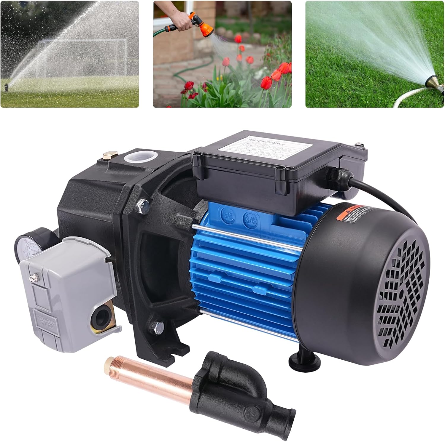 0.75KW/ 1HP Shallow Well Pump with Ejector Kit, Cast Iron Jet Water ...