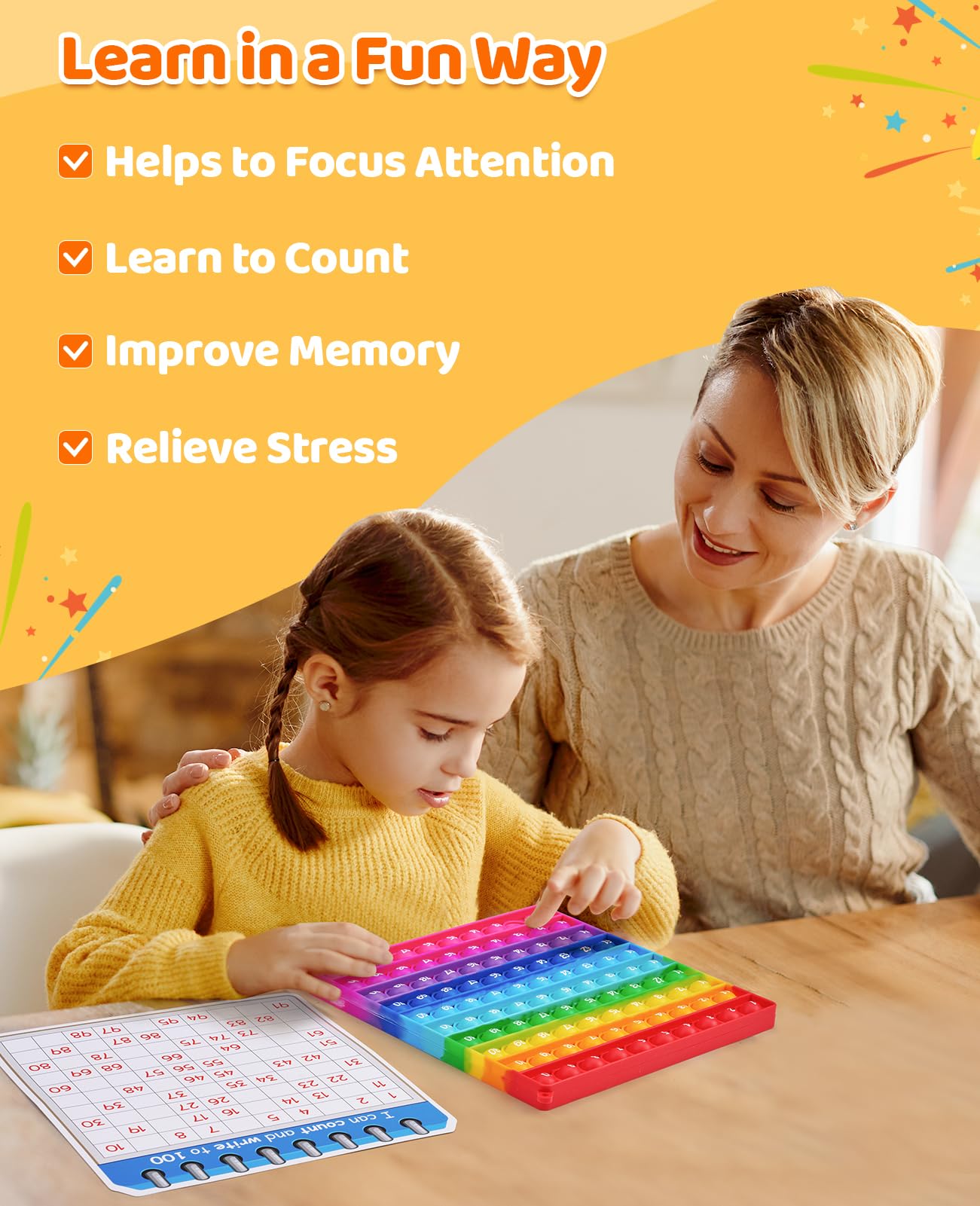 Snapklik.com : JoyCat 7.8in Math Toys, Rainbow Square Counting Toy 100 ...