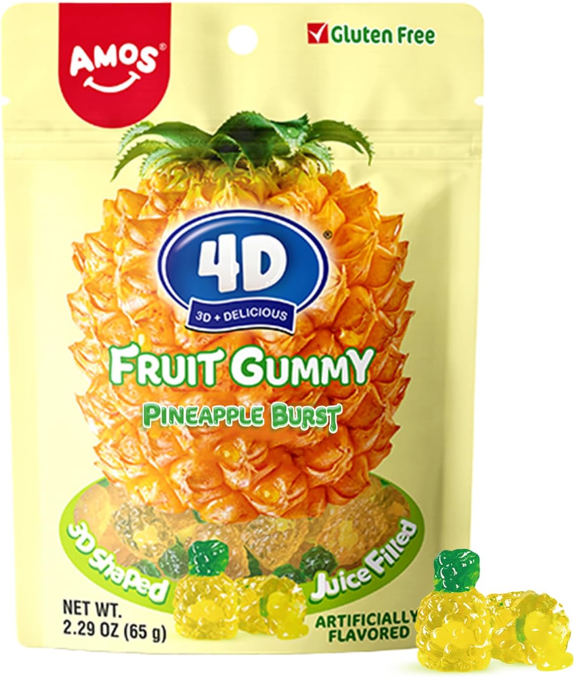 Amazon.com : Amos 4D Fruit Gummy Pineapple Burst, Tropical Fruit Snacks ...