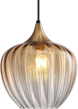 Lighten Chance Amber Glass Pendant Lights Kitchen Island, 9" Vintage ...