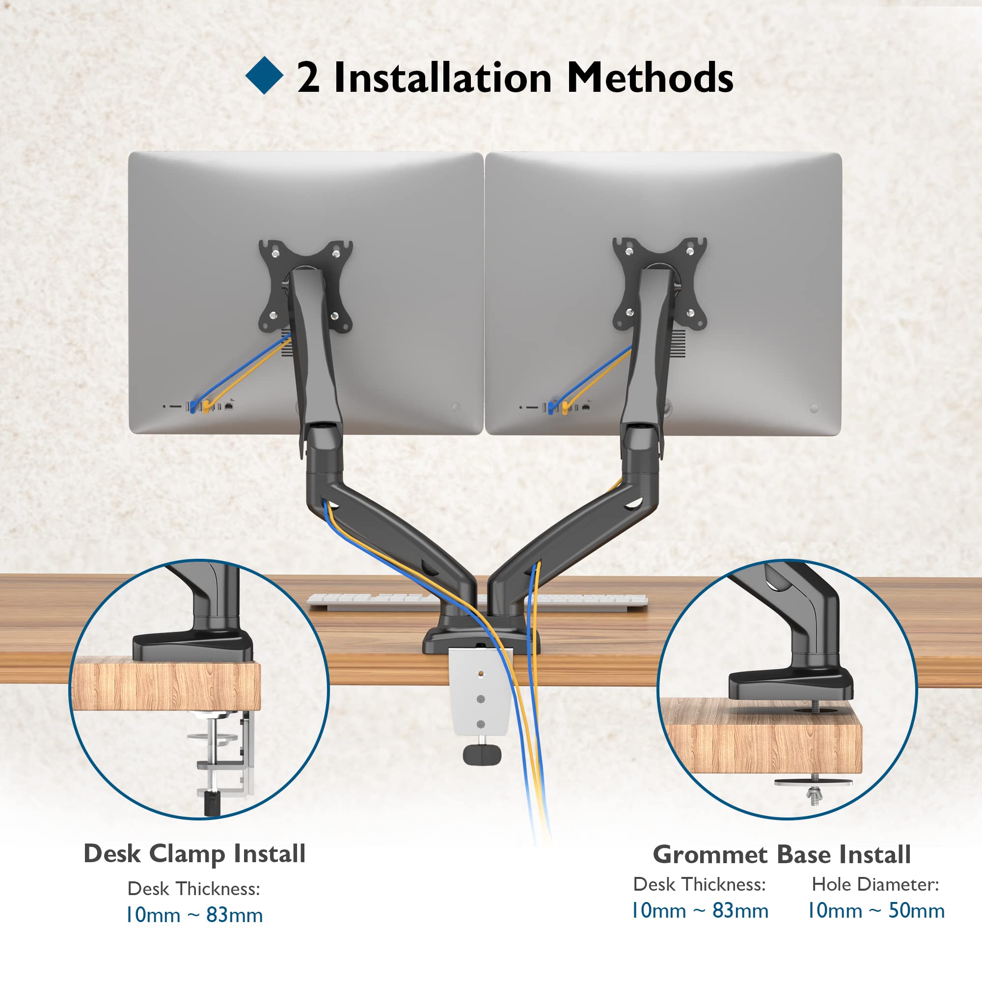 BONTEC Dual Monitor Arm for 13-32 inch LED LCD Screens, Rotatable Gas ...