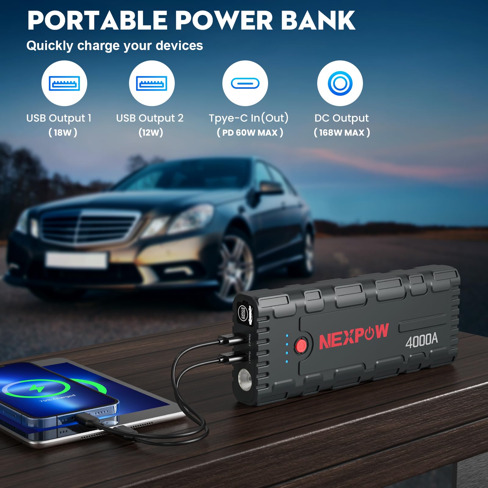 Snapklik.com : NEXPOW G17 S40 Jump Starter, 4000A Peak Car Battery Jump ...