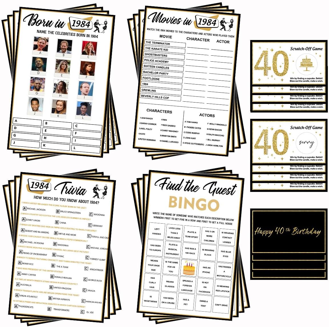 Amazon.com: 40th Birthday Party Games - Trivia in 1984 Bundle -Set of 4 ...