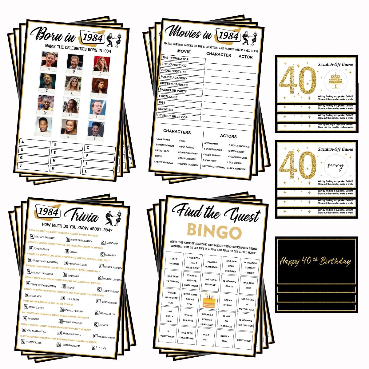 Amazon.com: 40th Birthday Party Games - Trivia in 1984 Bundle -Set of 4 ...