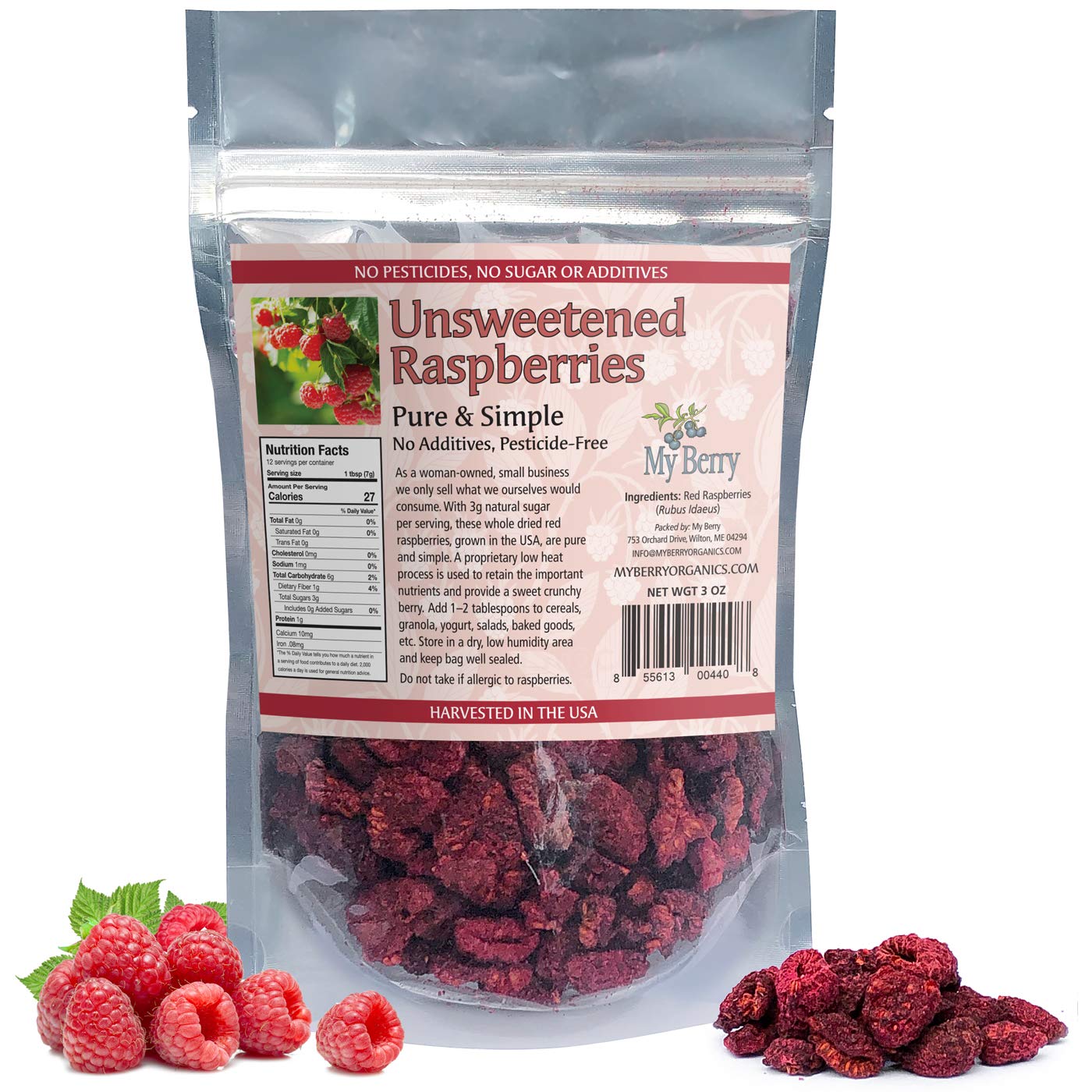Amazon.com: Unsweetened Dried Raspberries | USA Grown | No Added Sugar ...
