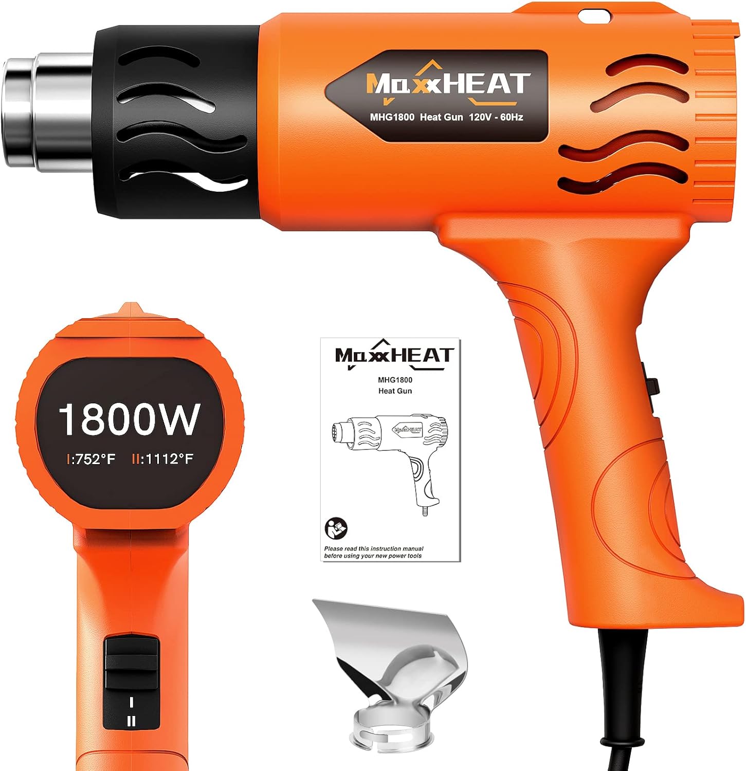 Heat Gun, MAXXHEAT 1800W Fast Heat Gun for Crafts with Dual Temperature ...