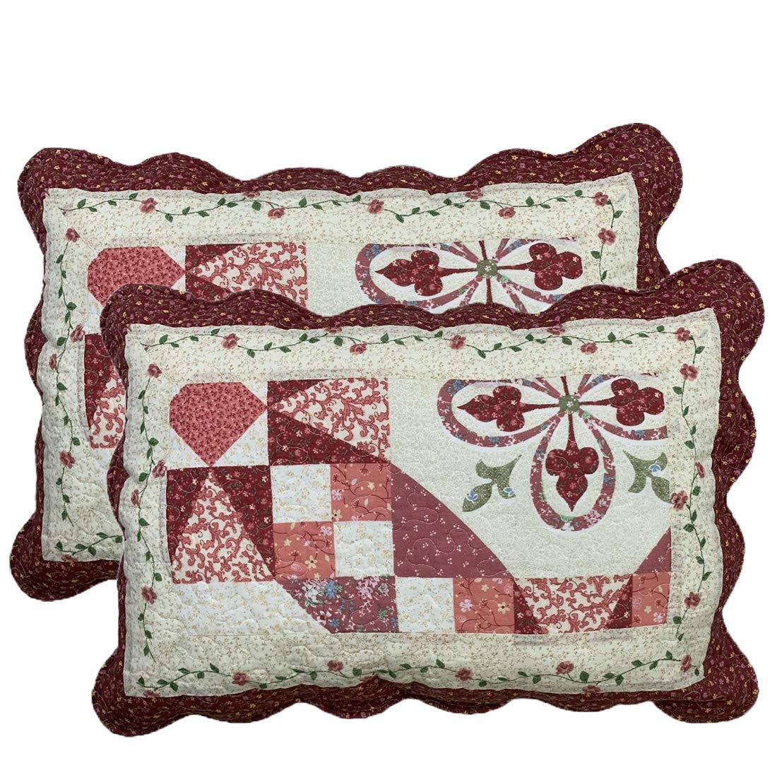 Amazon.com: vctops 2-Piece Boho Cotton Quilted Bed Pillow Shams Floral Printed Patchwork Pillow ...