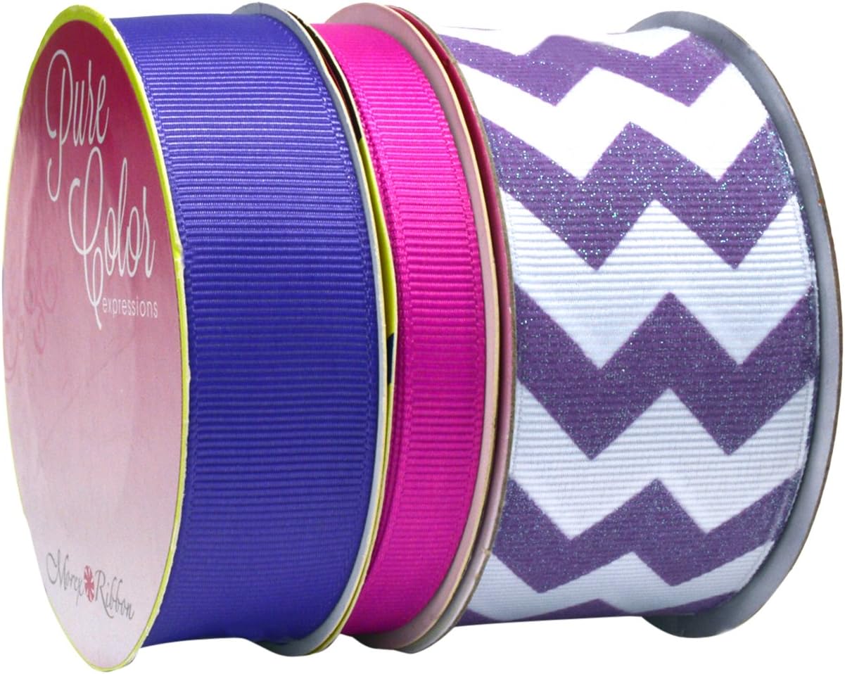 Morex Ribbon Sugar Chevron and Grosgrain 3-Pack Ribbon, 25-Yard ...