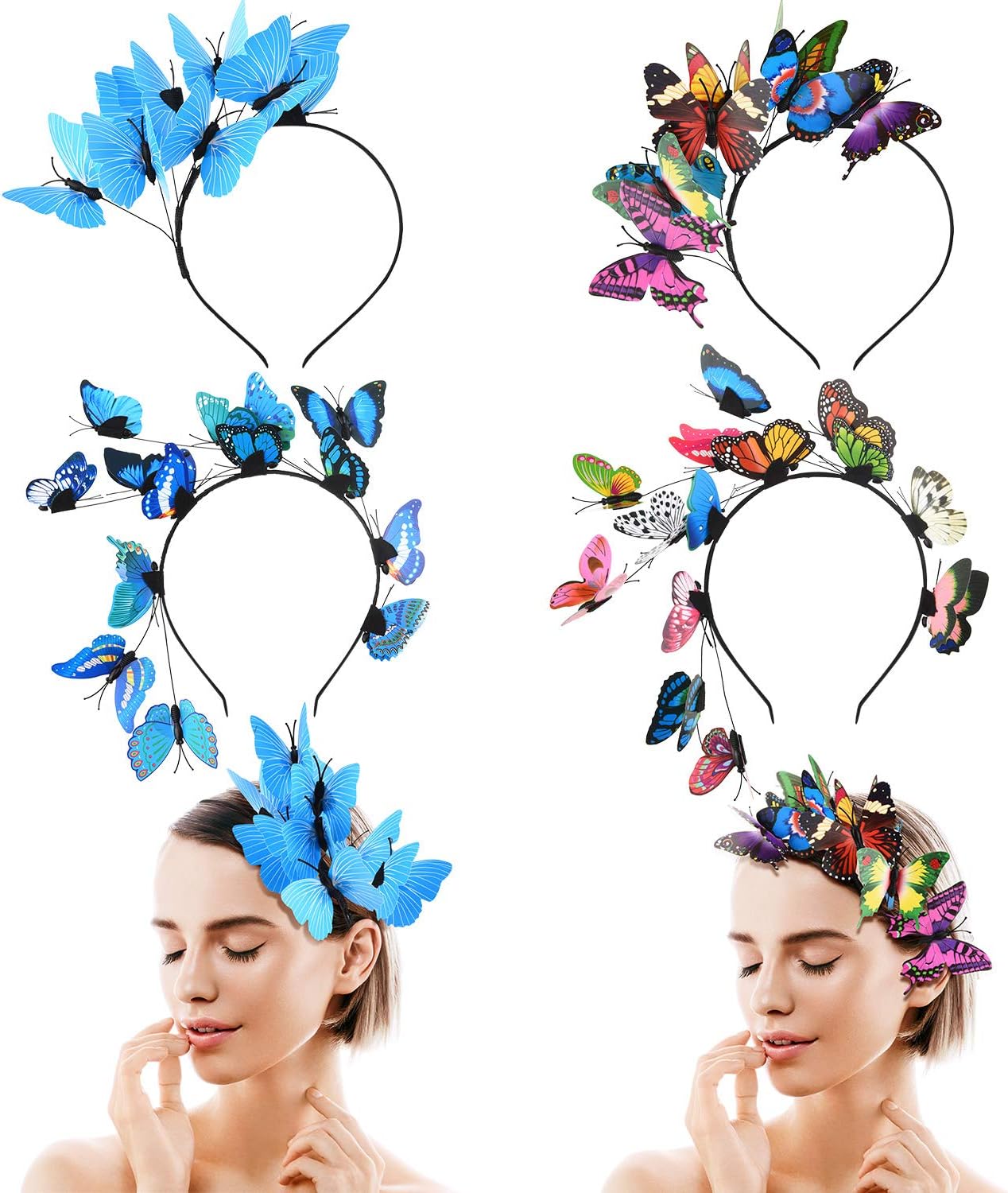 WILLBOND 4 Pieces Halloween Butterfly Headbands Butterfly Fascinator ...