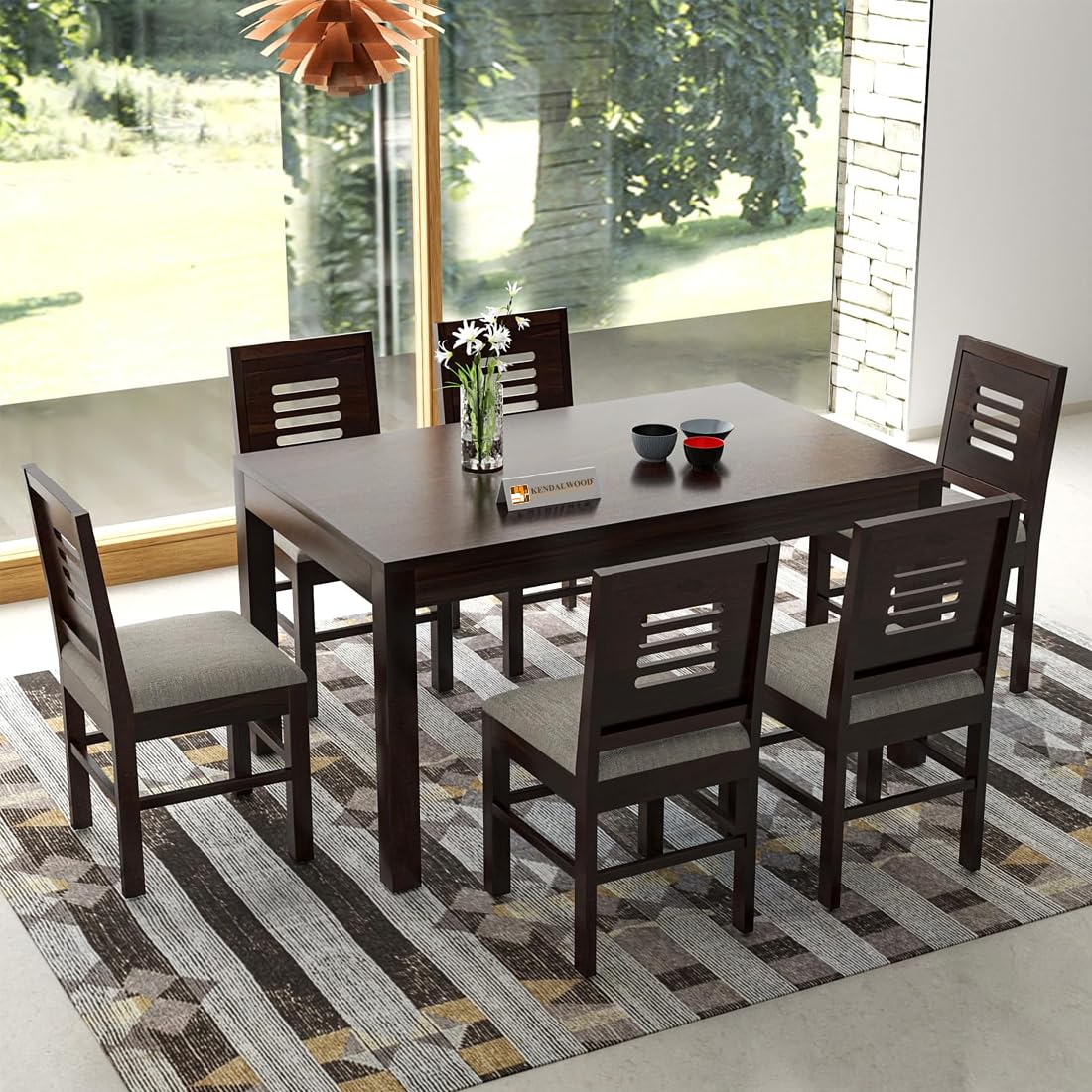 KENDALWOOD™ Furniture Sheesham Wood Dining Table(57x35) with 6 Chairs ...