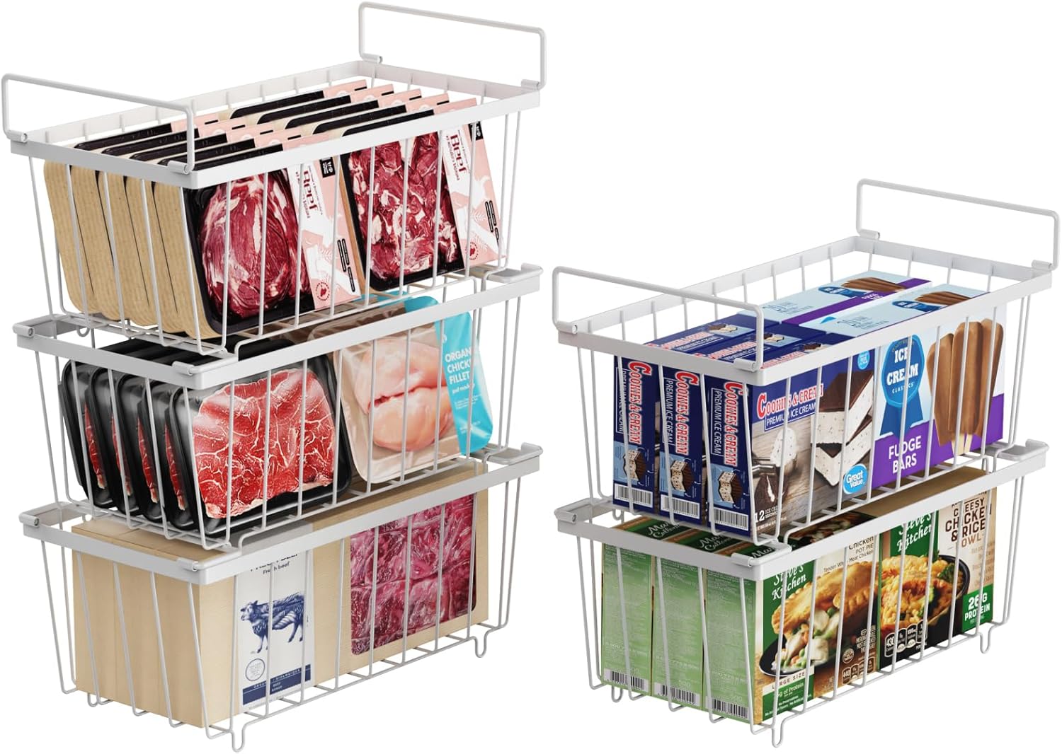 iSPECLE Freezer Baskets - 5 Pack Stackable Freezer Bins for 7 Cu.Ft ...