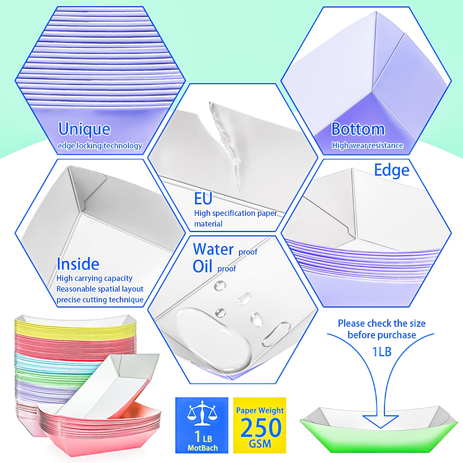 Snapklik.com : MotBach 40 Pack Colorful 1Lb Paper Food Boat Trays ...