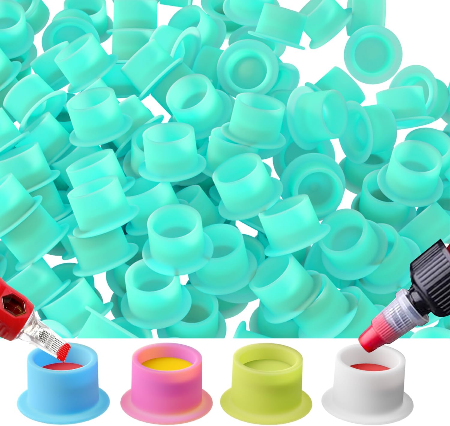 Amazon.com: OZER Tattoo Ink Cups with Stable Base and 200pcs Tattoo Ink ...