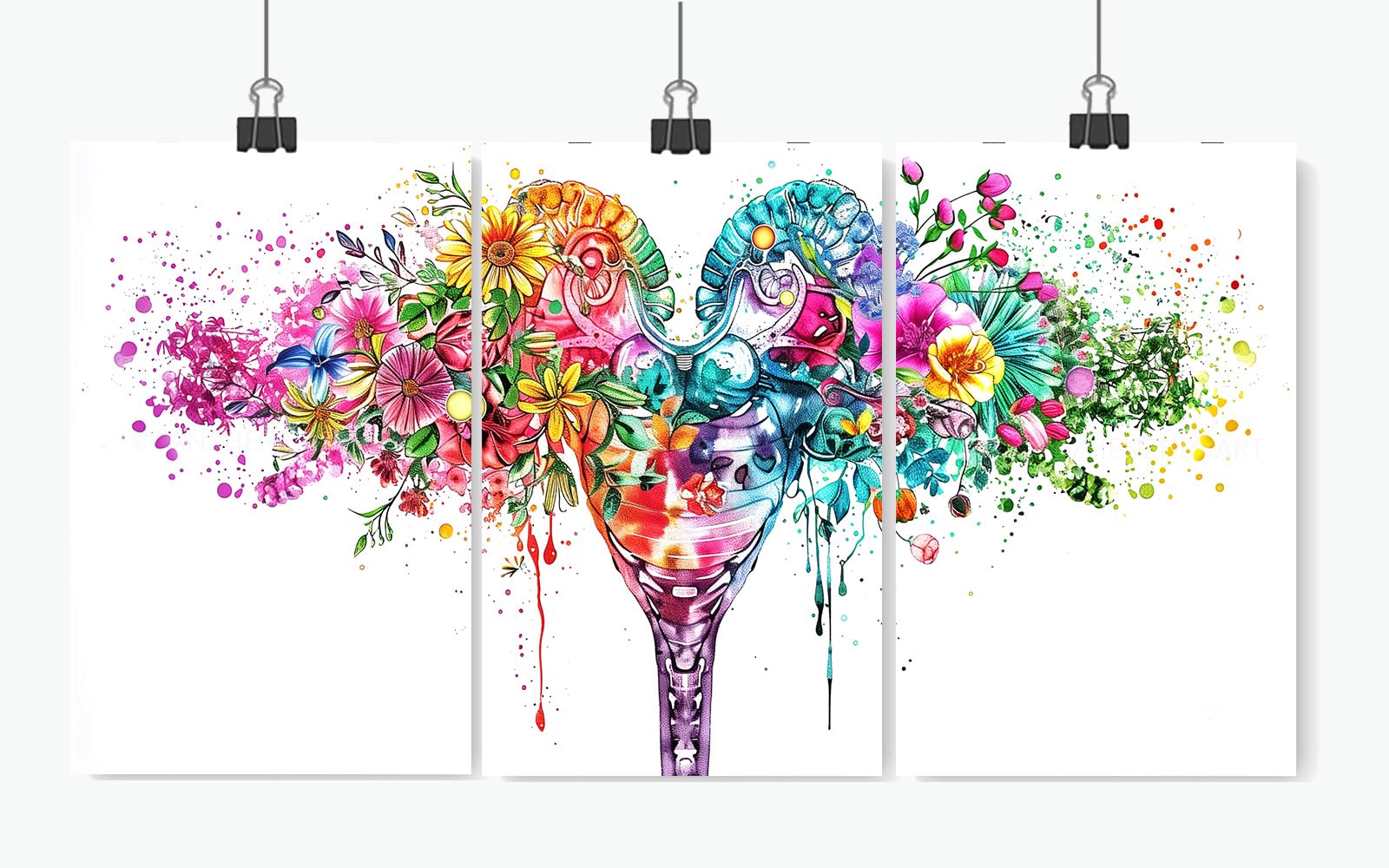 Amazon.com: LANZHENZHENART 3pcs Uterus Anatomy Flowers Wall Art Floral ...