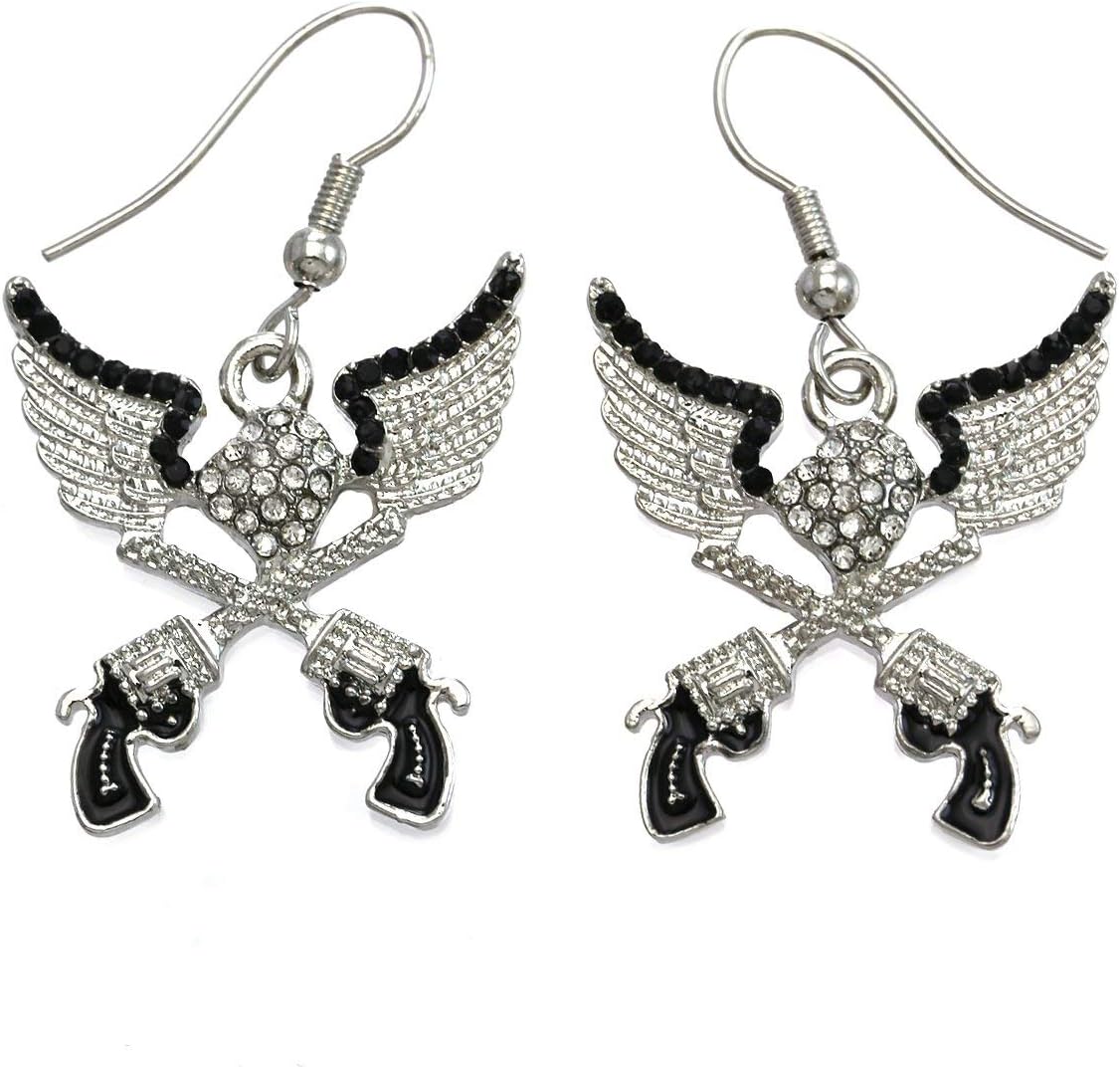 Amazon.com: Western Dual Revolver Pistol Gun Dangle Earrings Angel ...