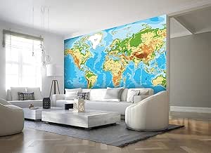 JTIREG World Map 3D Wall Murals, Cartoon Style Wallpaper, Decal ...