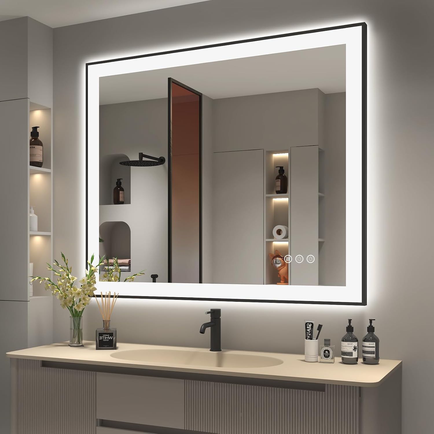 Amazon.com: SMIROR 40x36 Vanity Mirror with Lights, Matte Black Framed ...