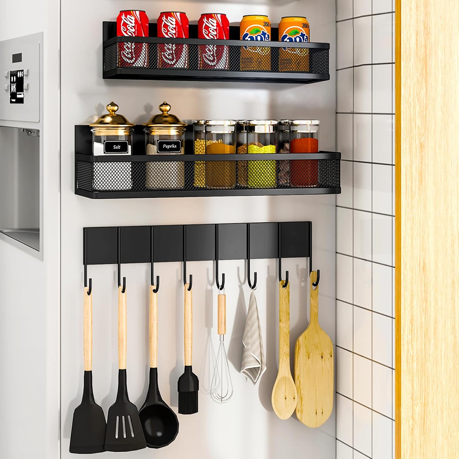 Hihotiner Magnetic Spice Rack for Refrigerator, 3 Pack Magnetic Shelf ...