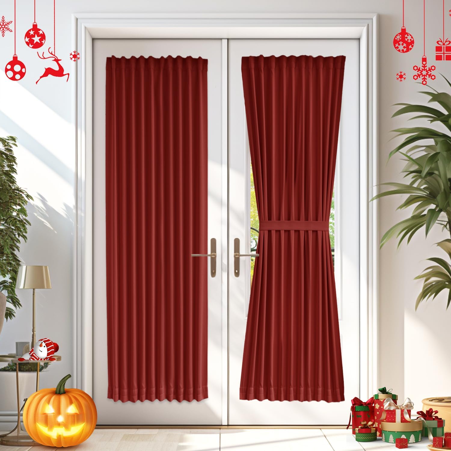Amazon.com: Vatge Christmas Red French Door Curtains - Sidelight Panel ...