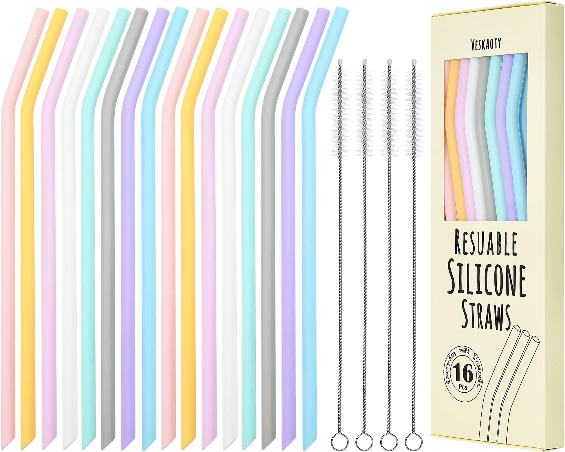 Amazon.com: Hiware Reusable Silicone Straws, Long Flexible Silicone ...