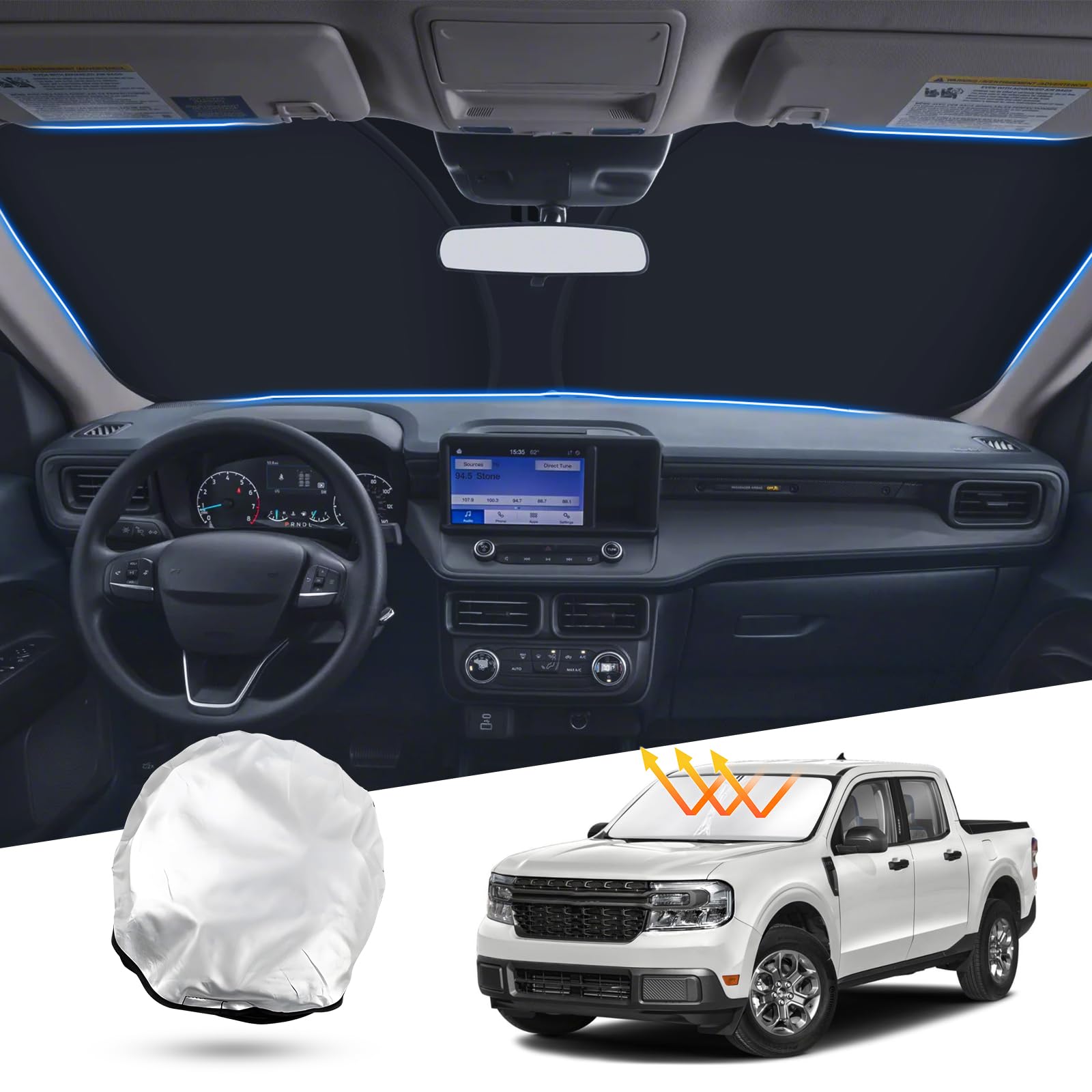Amazon.com: T TGBROS Windshield Sun Shade Custom Fit for Ford Maverick ...