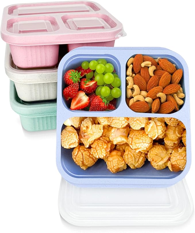 Amazon.com: RFSLDUN 3 Compartment Snack Containers, 4 Pack Reusable ...