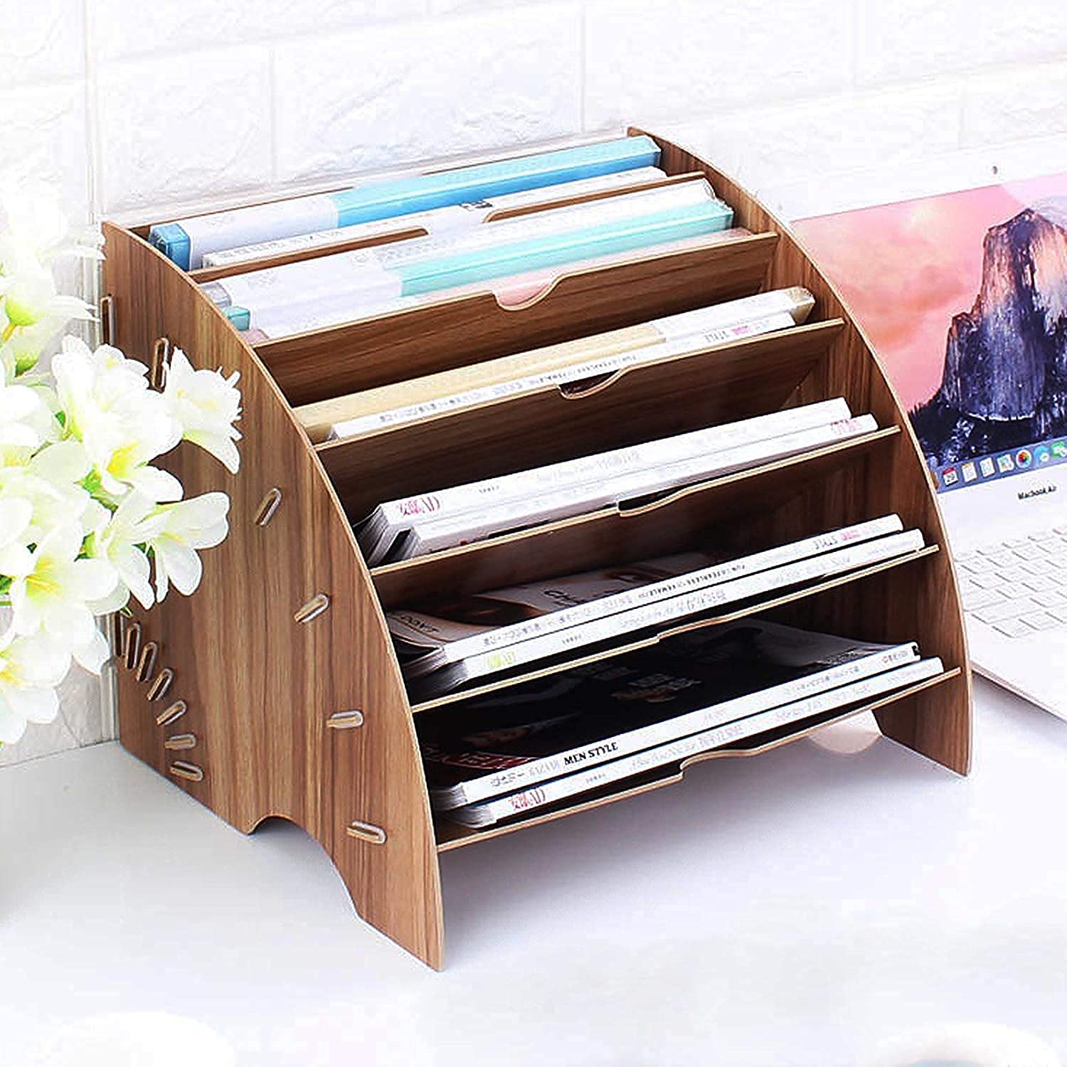 Citaaz Wooden File Storage, Wood Office Desktop Stationery Expanding ...