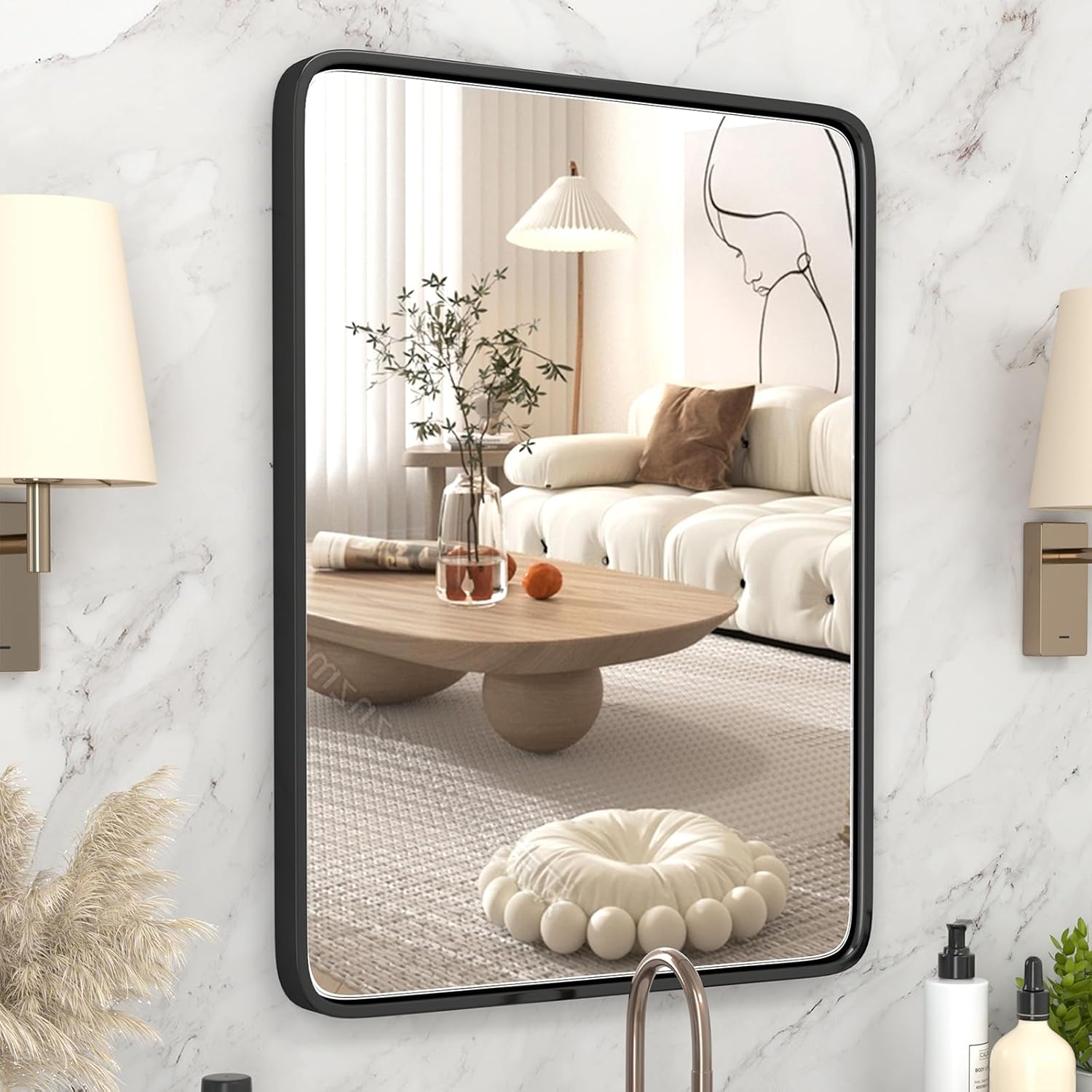 Amazon.com: Metal Framed Bathroom Vanity Mirror - Rounded Rectangle ...