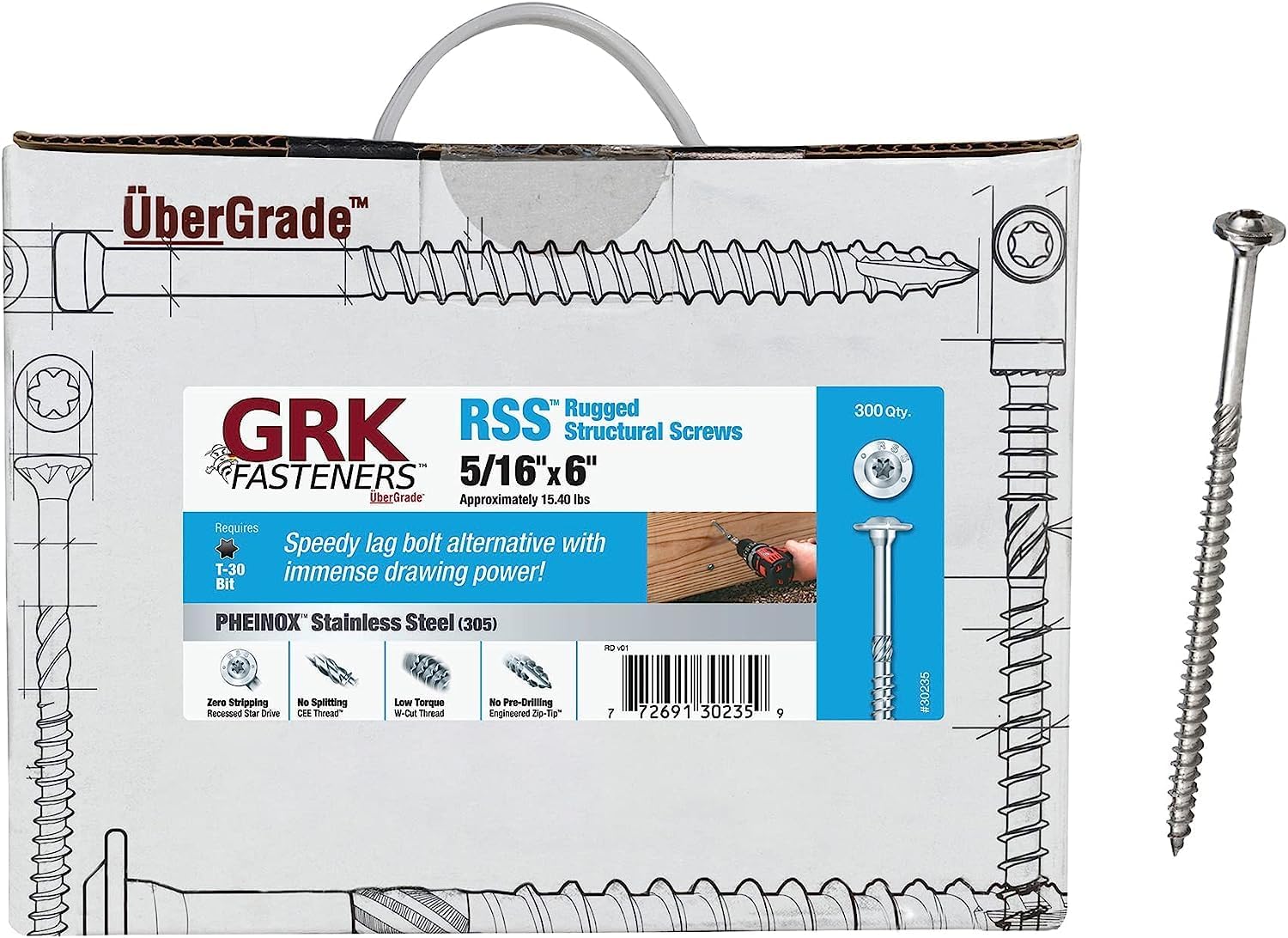 Amazon.com: GRK 30235 5/16" x 6" RSS™ 305 STAINLESS STEEL STRUCTURAL ...