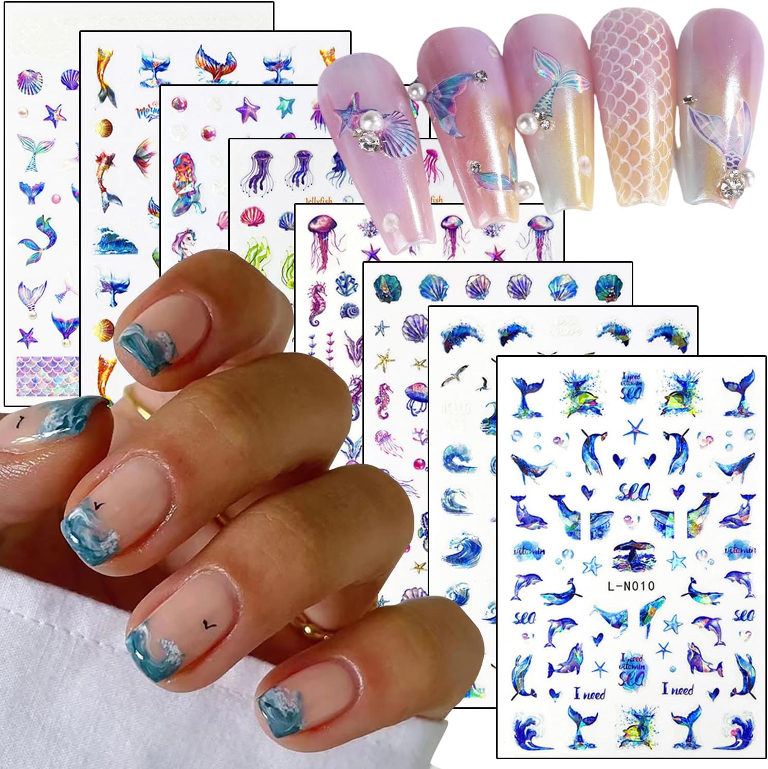 Amazon.com: Ocean Nail Art Stickers Decals 3D Beach Nail Self-Adhesive ...