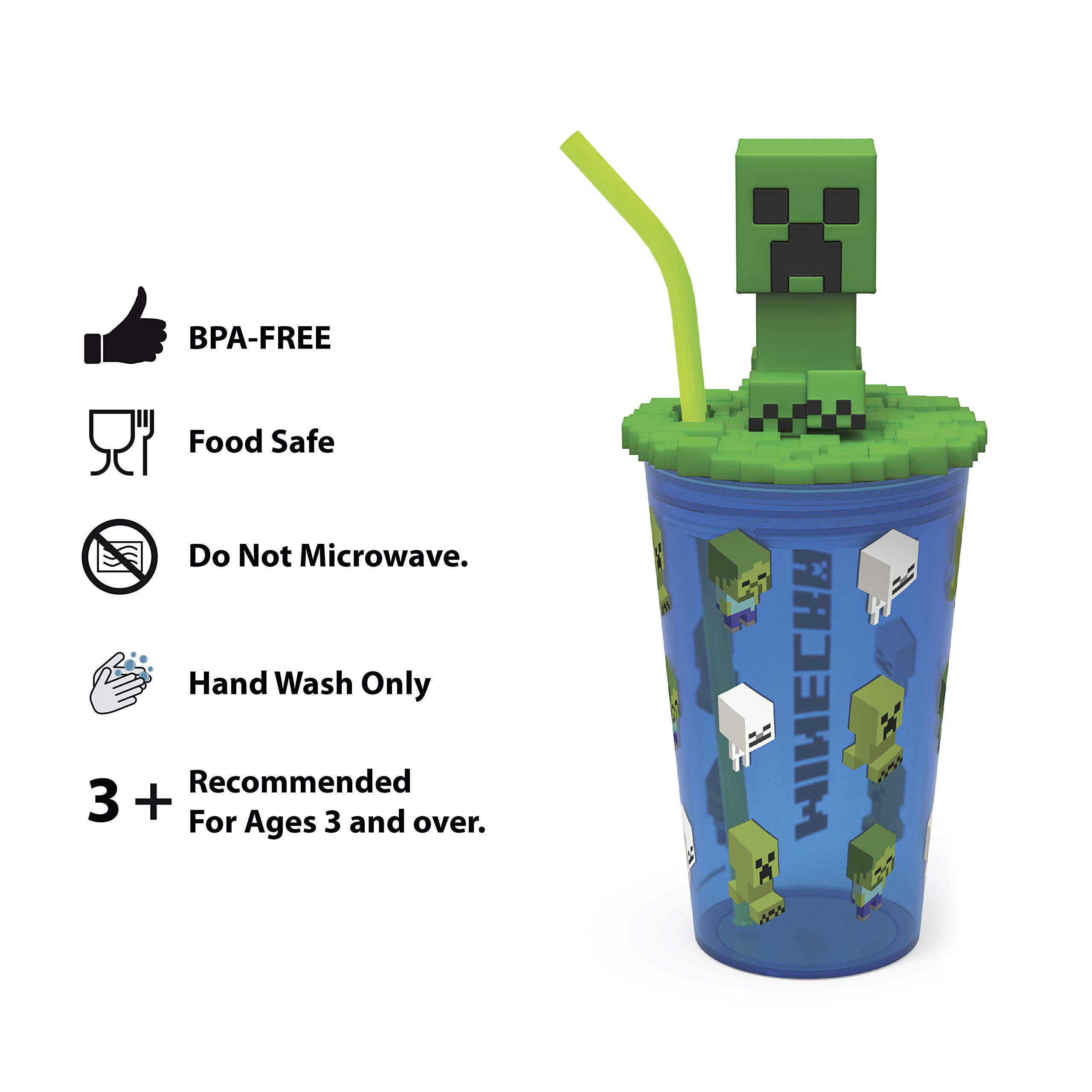 Zak Designs Minecraft Creeper Funtastic Kids Cup Includes 2 Reusable ...