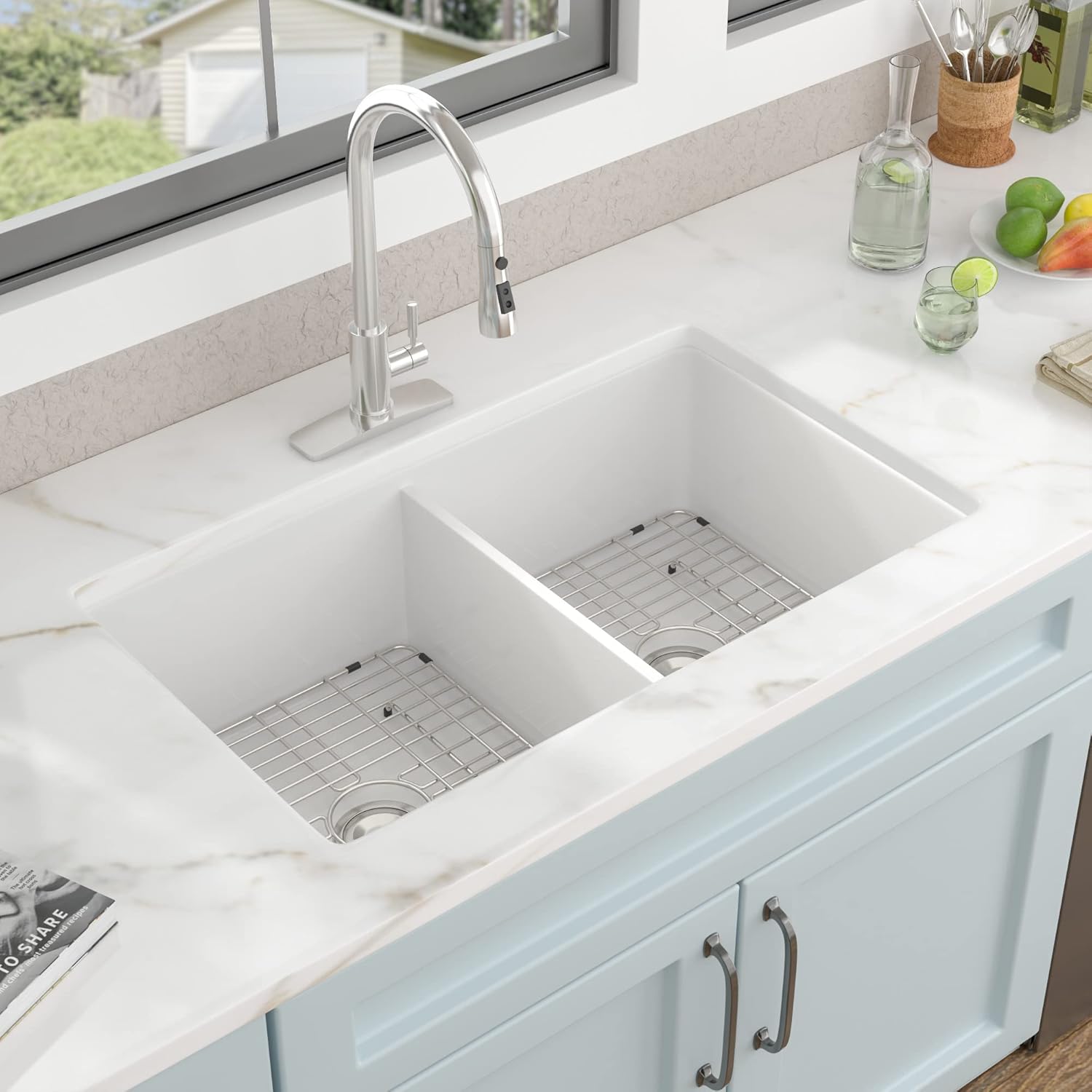32 White Undermount Sink Double Bowl - Fulorni 32"x19" Kitchen Sink ...