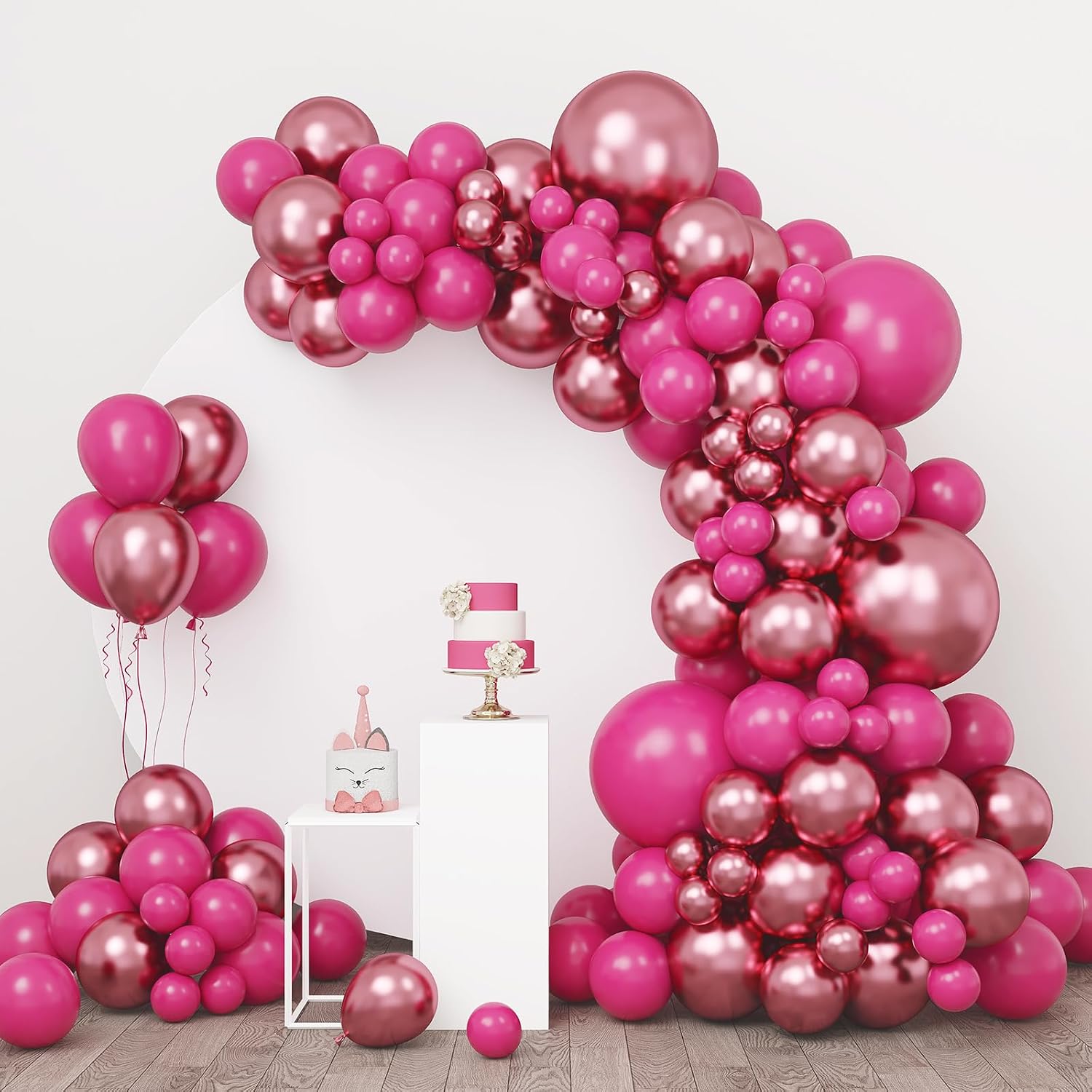 Amazon.com: RUBFAC 138pcs Hot Pink Balloon Different Sizes Pack of 18 ...
