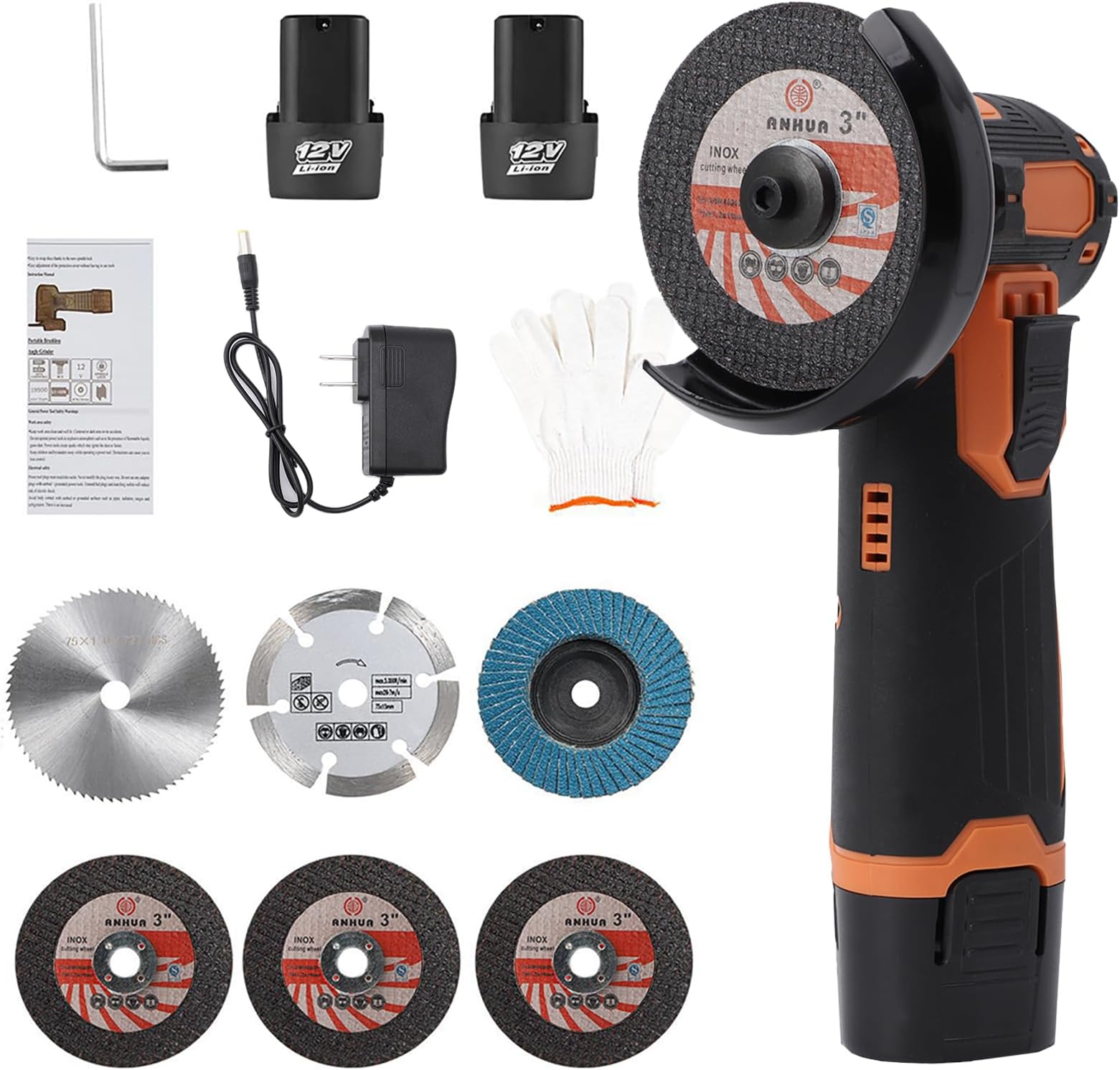 WODHMIEY Cordless Angle Grinder, Lightweight Brushless Motor, 19500RPM ...