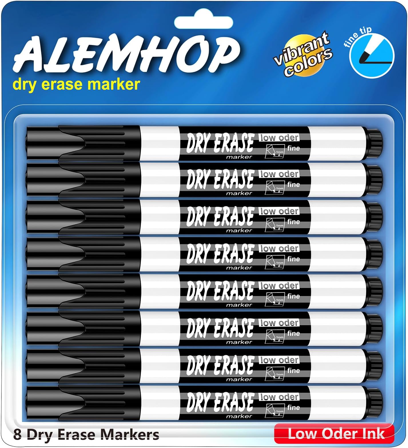 Amazon.com : ALEMHOP Ultra Fine Tip Dry Erase Markers, 8 Black Marking ...