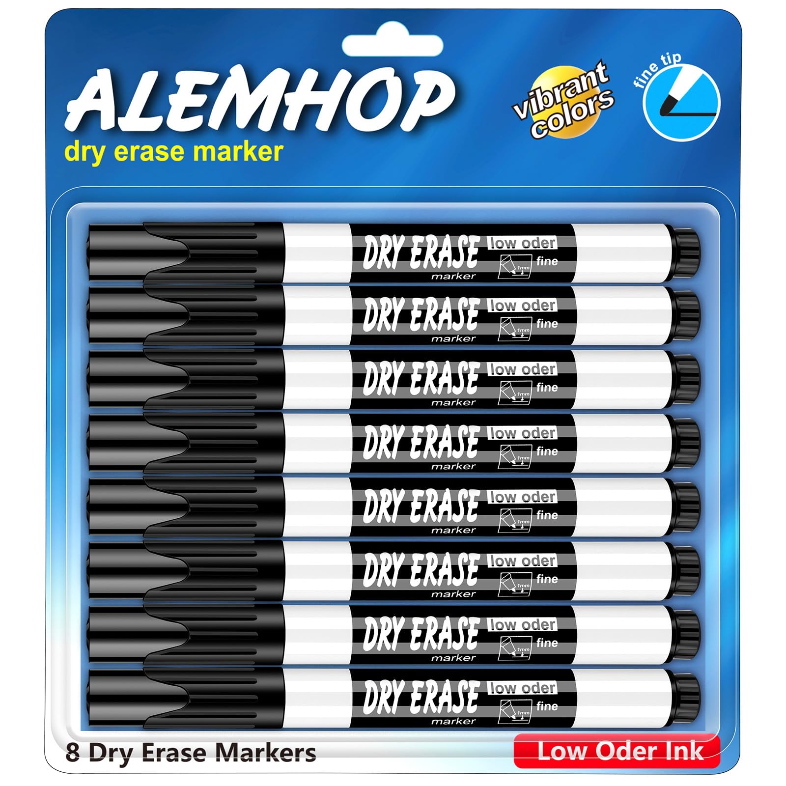 Amazon.com : ALEMHOP Ultra Fine Tip Dry Erase Markers, 8 Black Marking ...