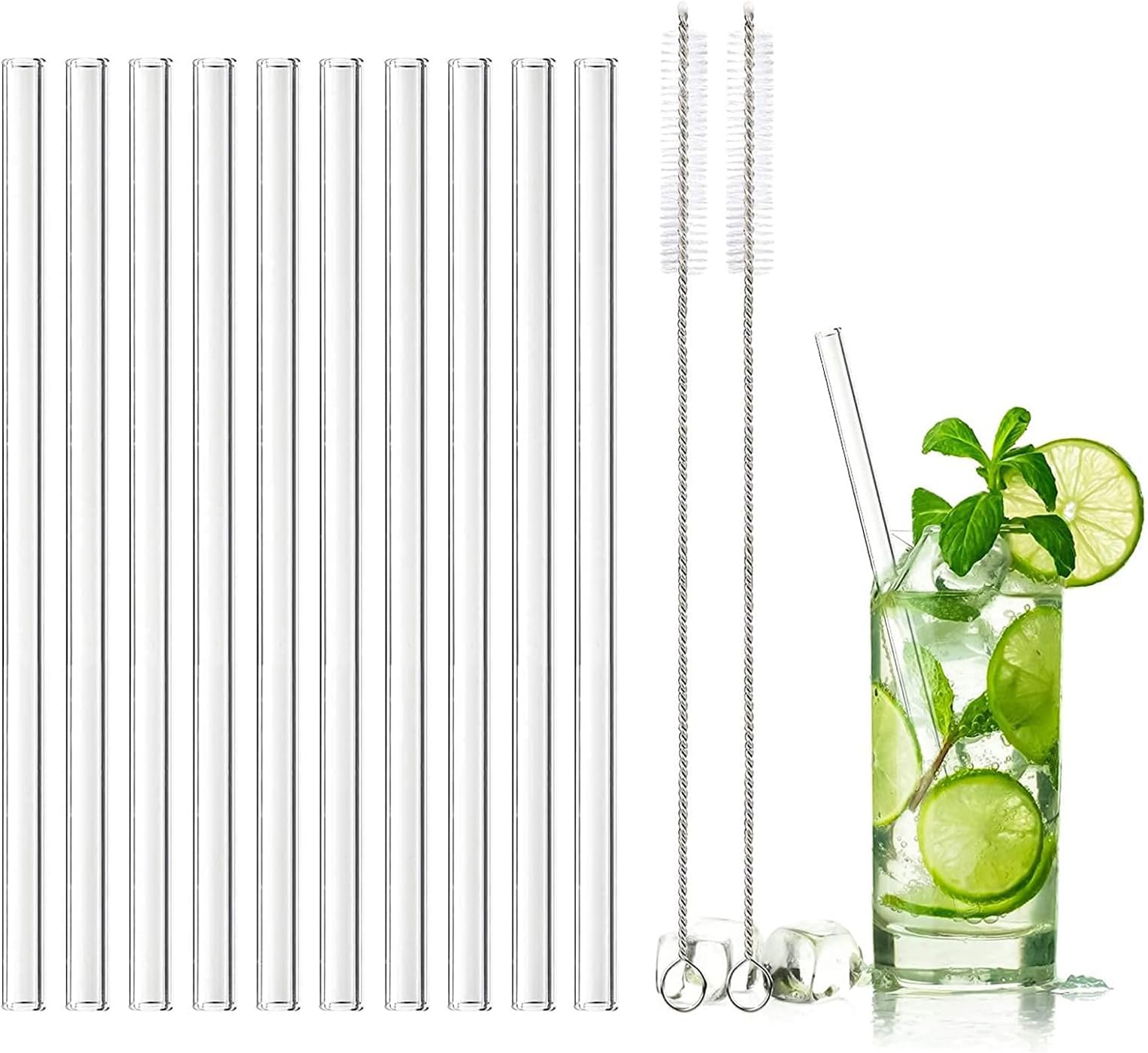 8Pcs Straight Glass Drinking Straws, 20cm Multicolour Glass Straws ...
