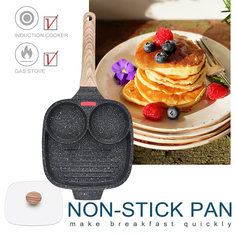 Egg Pan,Egg Frying Pan,Fried Egg Pan with Lid Nonstick 3 Section ...
