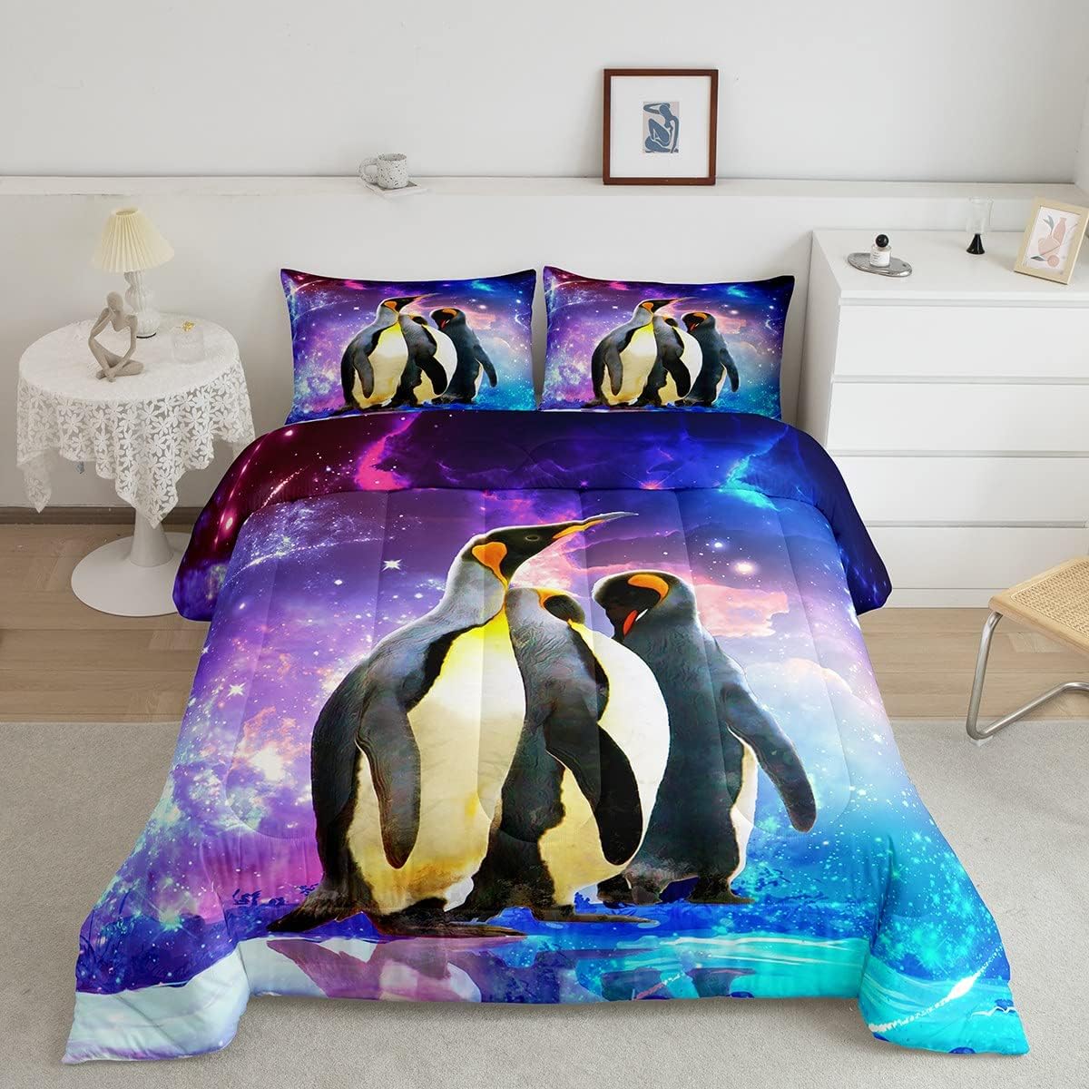 Amazon.com: Feelyou Penguin Comforter Set Galaxy Cartoon Penguin ...