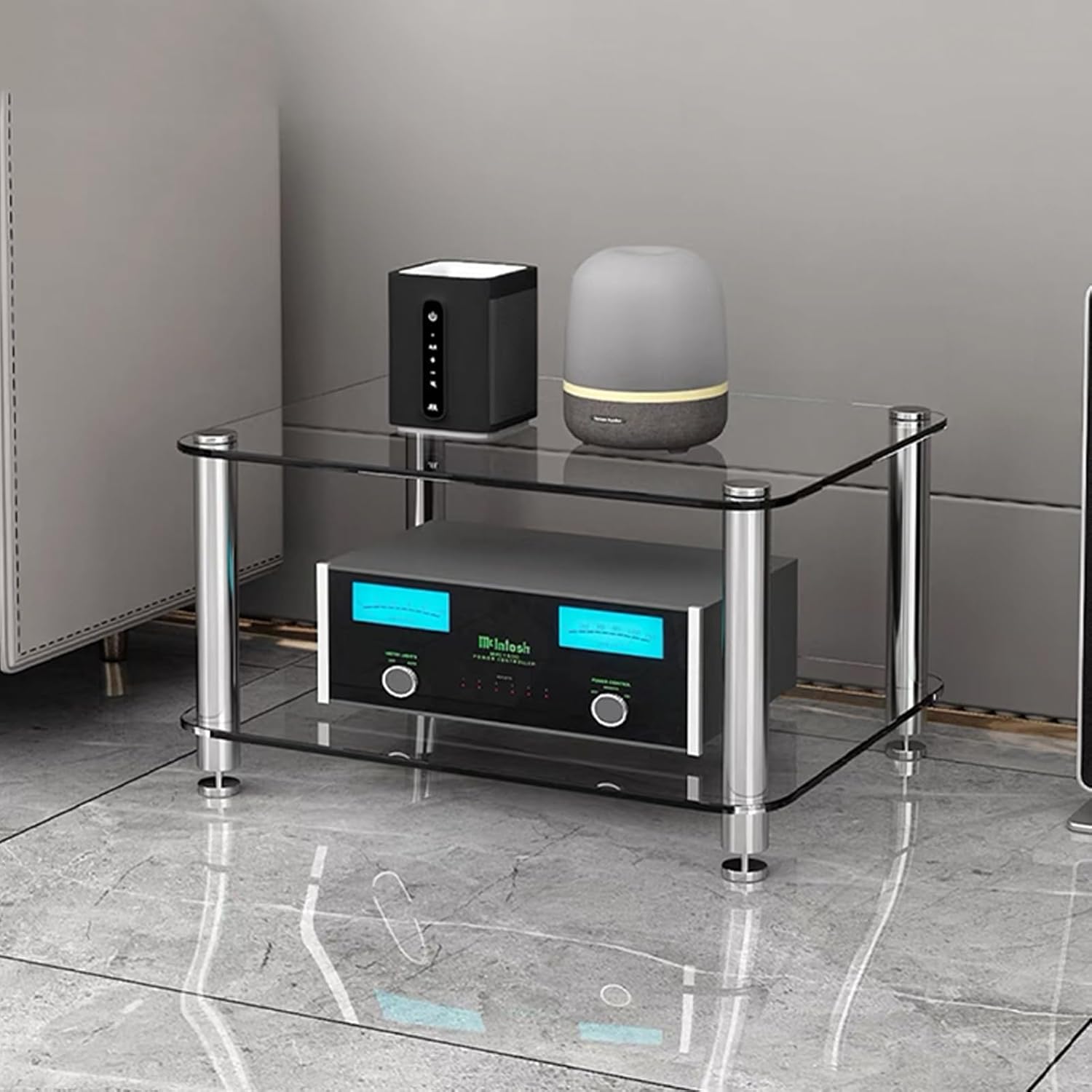 Amazon.com: GUAWJRZDP Multi-Tier Media Stand, Tempered Glass AV Media ...