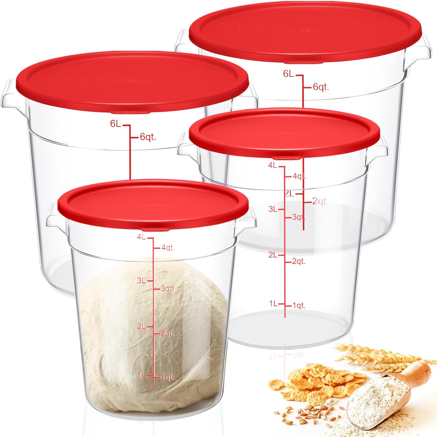 Amazon.com: Suclain 4 Set 6 Quart 4 Qt Round Food Storage Containers ...