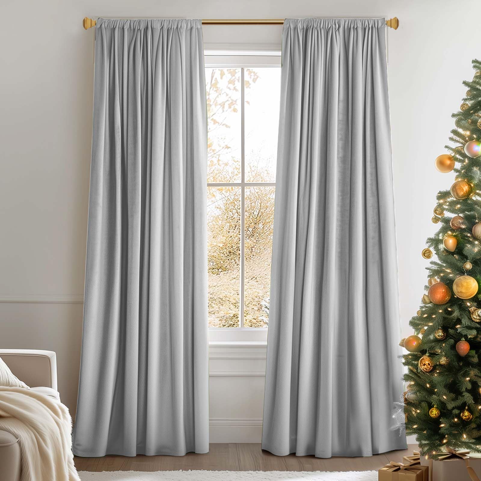 Amazon.com: Lazzzy Velvet Light Gray Curtains 84 Inches Long Thermal ...