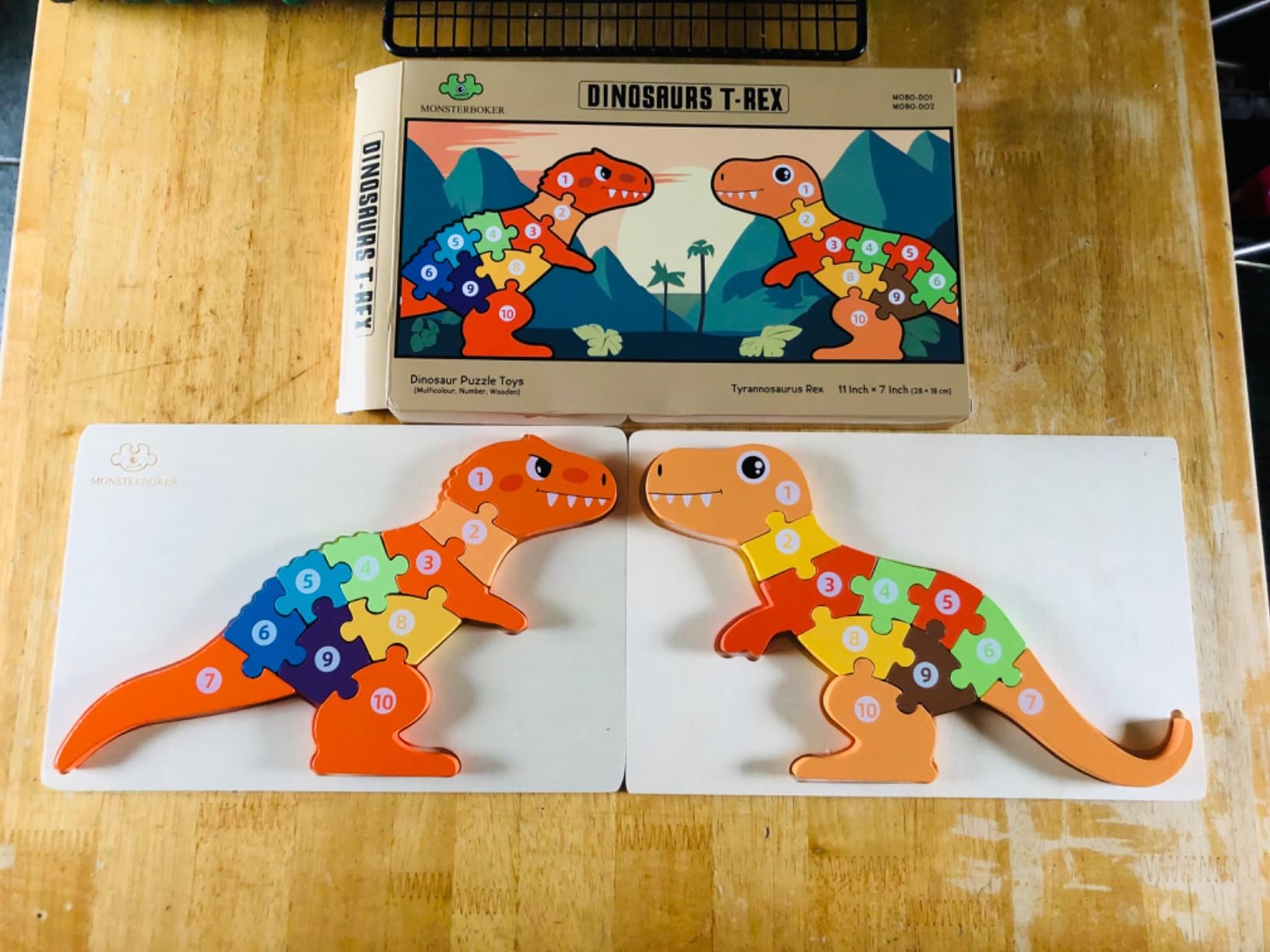Amazon.com: 11-Inch T-Rex Wooden Dinosaur Puzzles - Colorful Number ...