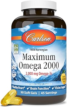 Amazon.com: Carlson - Maximum Omega 2000, 2000 mg Omega-3s, Healthy ...