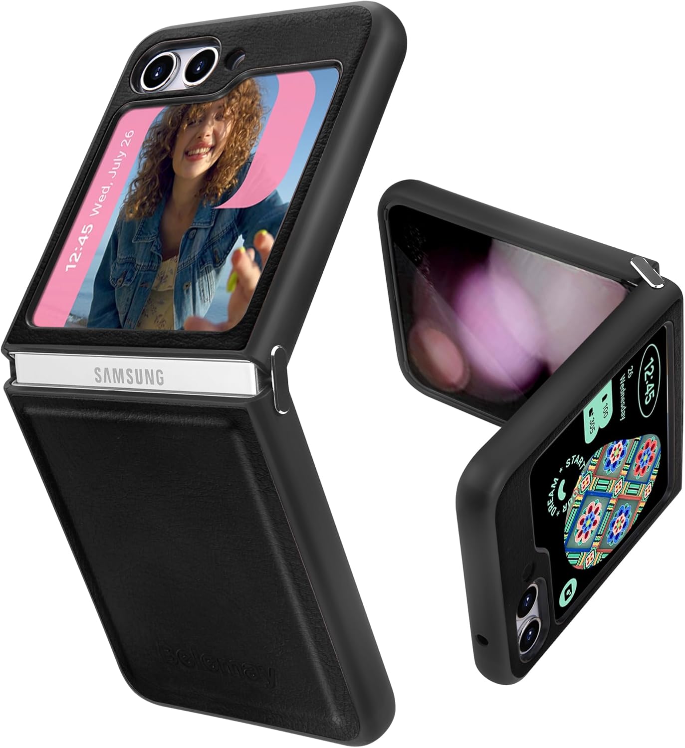 Amazon.com: Belemay for Samsung Galaxy Z Flip 5 Case-Genuine Leather ...